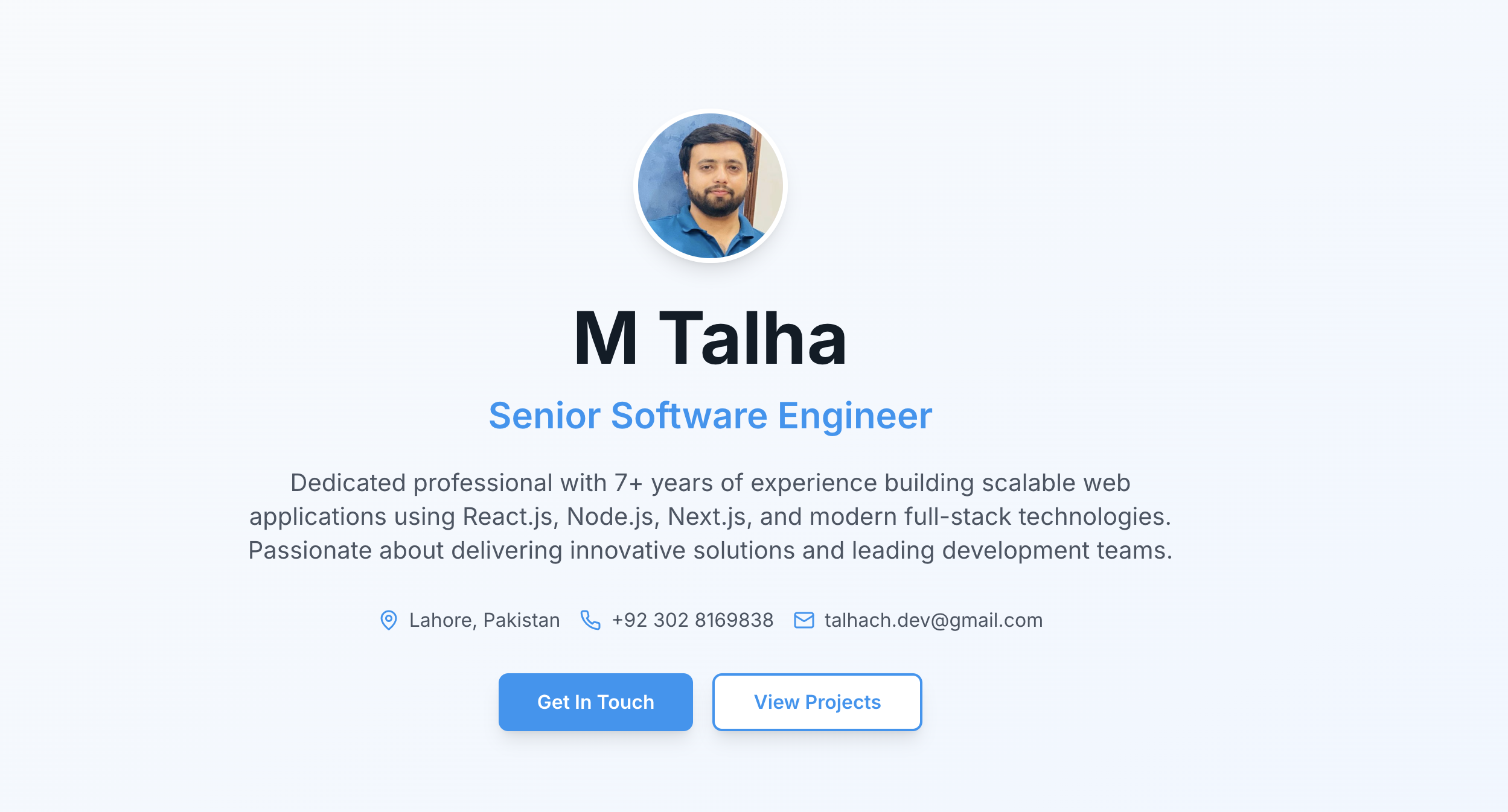 Talha Riaz - Senior Software Engineer | React.js, Node.js, Next.js Expert